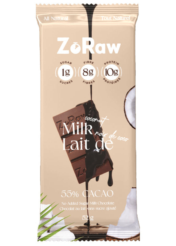 ZoRaw Milk Chocolate + Coconut Bar with Protein – NewMarket Natural ...